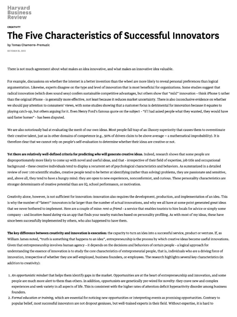 The Five Characteristics Of Successful Innovators | PDF