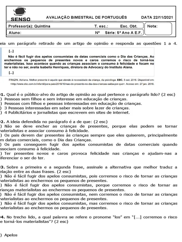 Português 5º Ano A Revisada | PDF | Internet | Acesso à Internet