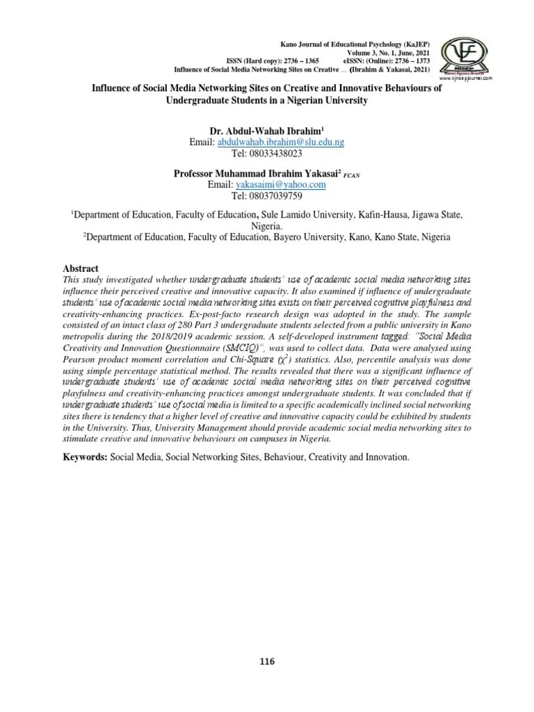 Influence Of Social Media Networking Sites On Creative And Innovative ...