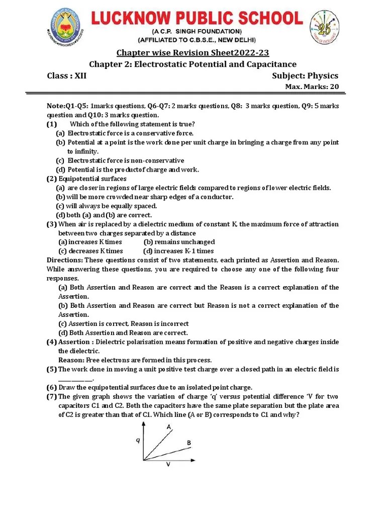 XII Revision Sheet 7 Physics | PDF | Electrostatics | Capacitor