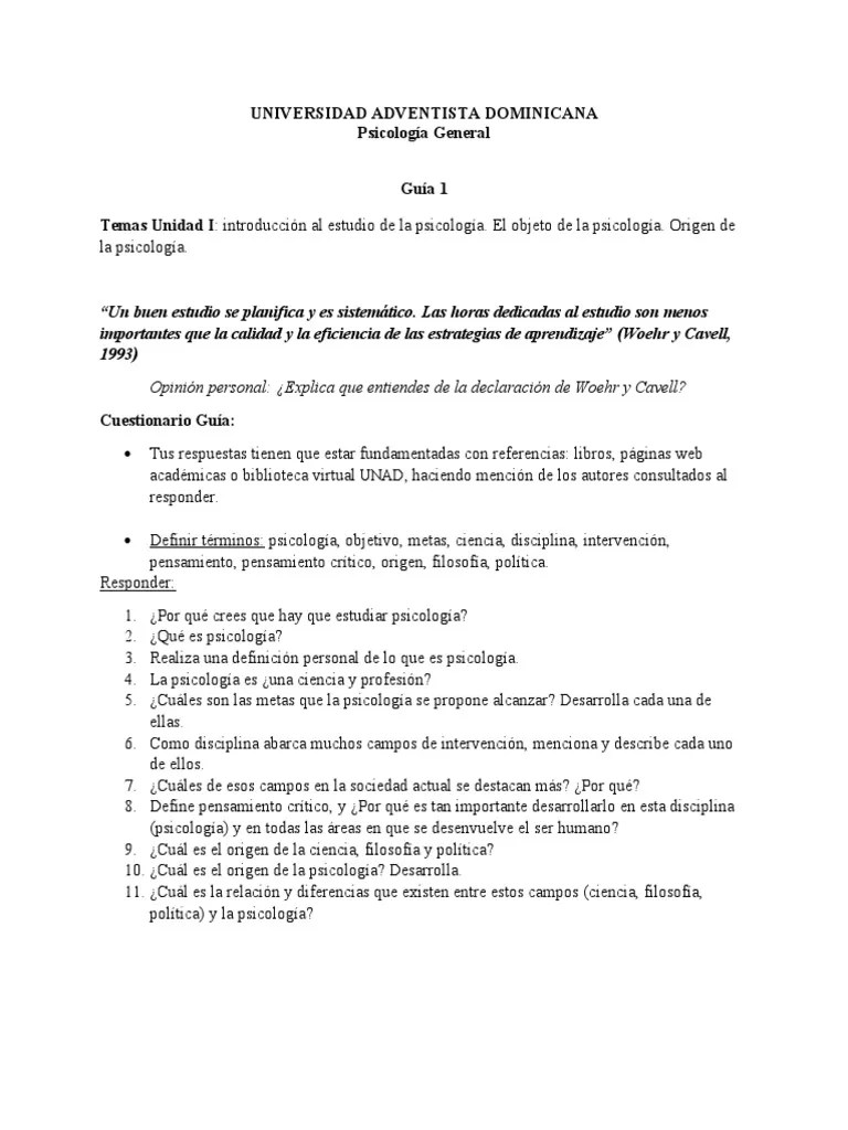 Guia Psicologia General 1 | PDF | Sicología | Ciencia Cognitiva