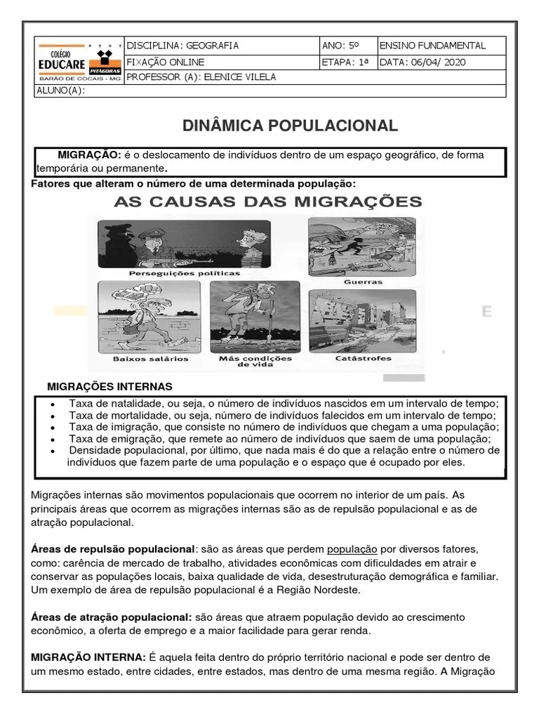 Dinamica Populacional | PDF | Migração Humana | População Mundial