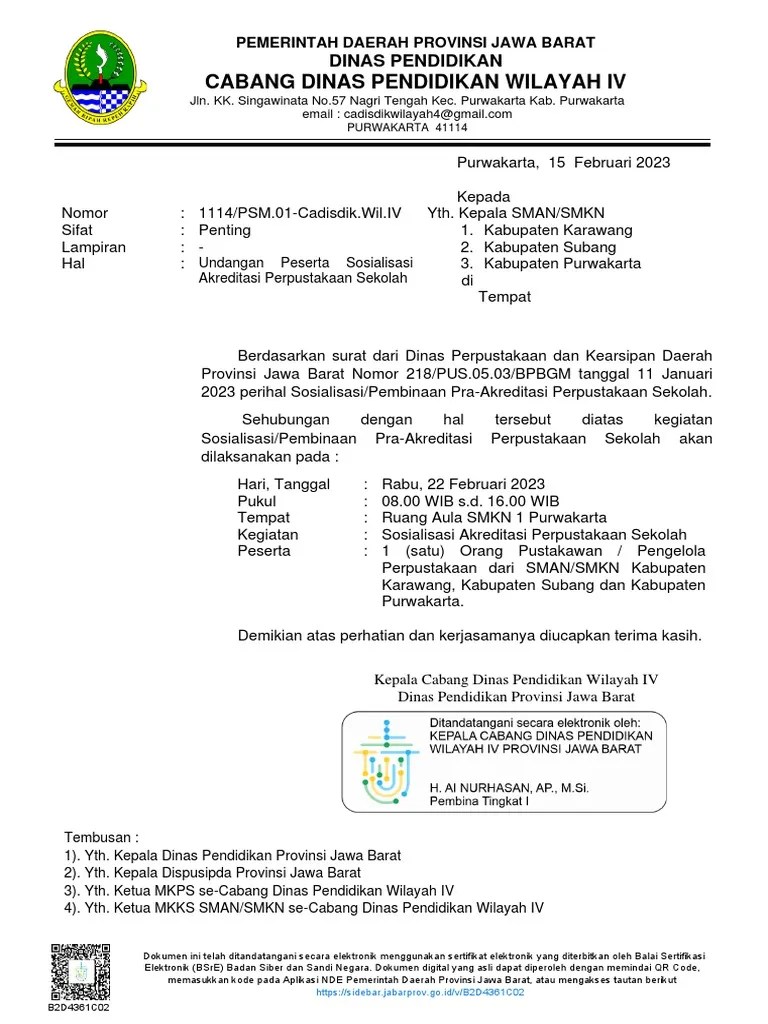 Undangan Peserta Sosialisasi Akreditasi Perpustakaan 1114 Revisi ...