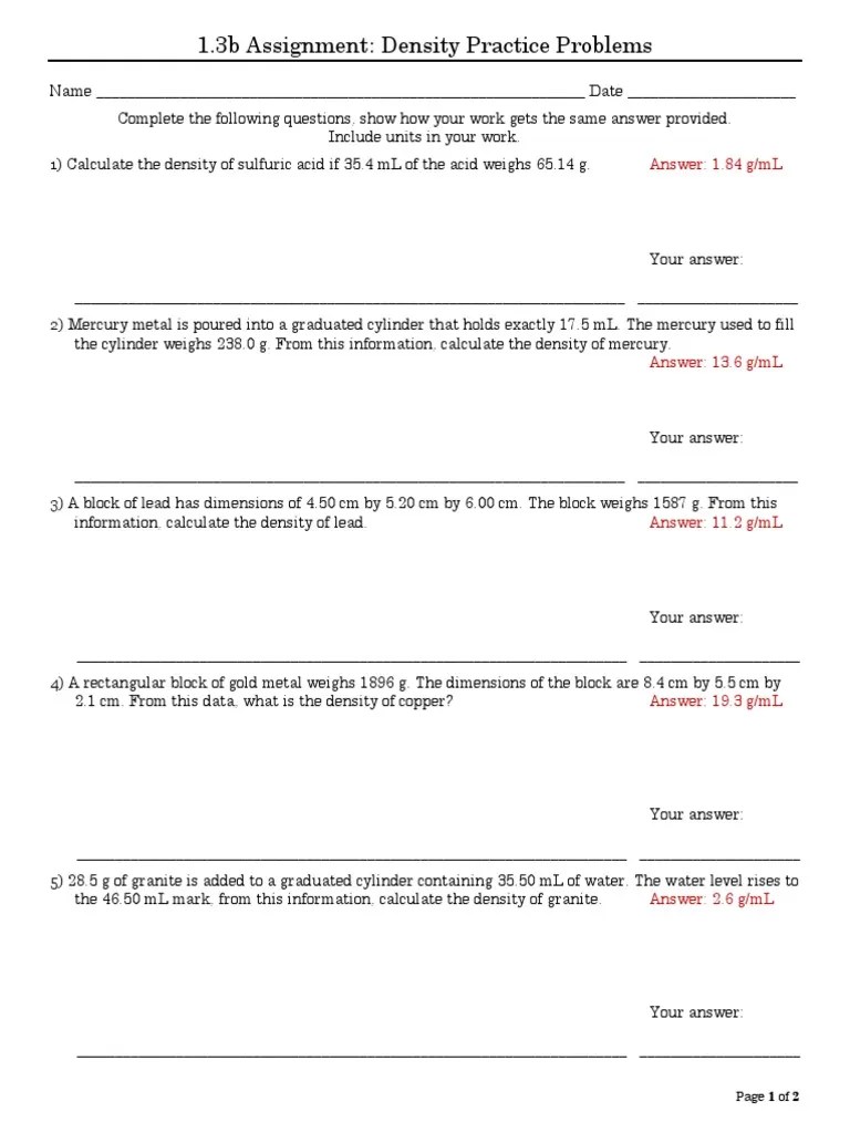 Solving Density Problems: A Practice Assignment On Calculating ...