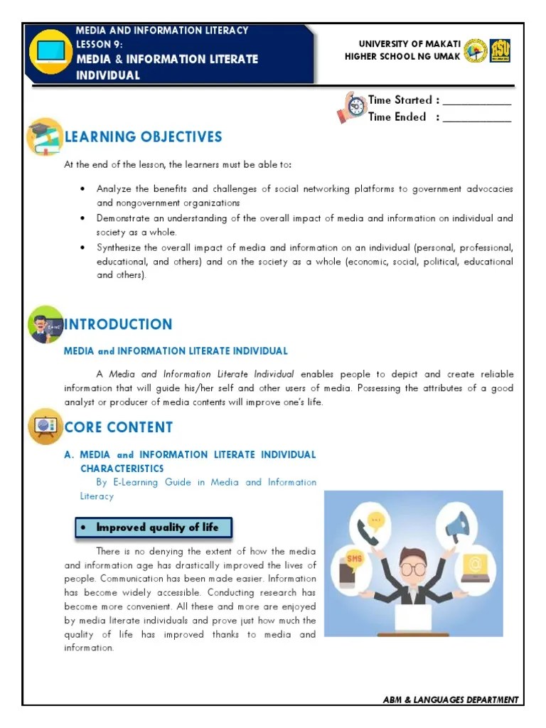 MIL Lesson 9 - Media And Information Literate Individual PDF | PDF ...