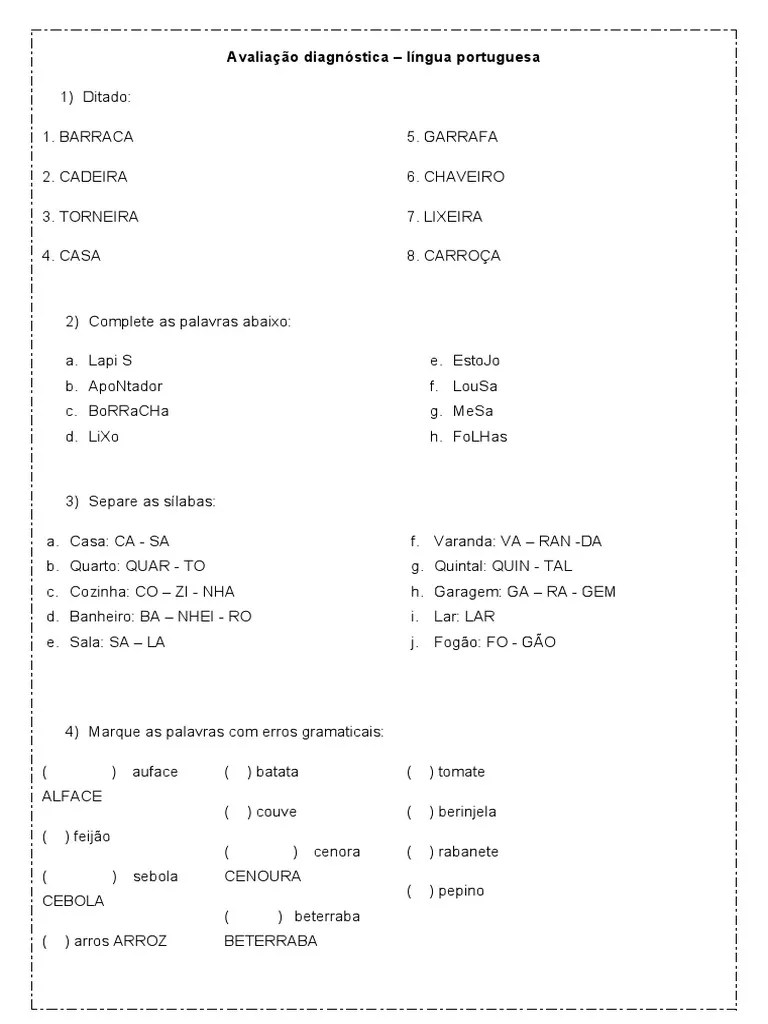 Avaliacao Diagnostica De Lingua Portuguesa 5º Ano | PDF