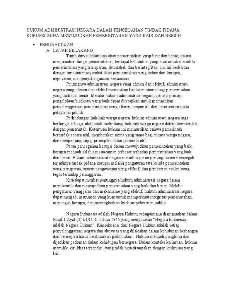 Hukum Administrasi Negara Dalam Pencegahan Tindak Pidana Korupsi Guna ...