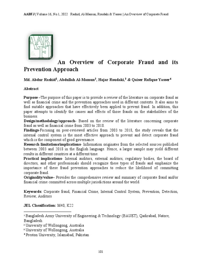 An Overview Of Corporate Fraud And Its Prevention Approach | Download ...