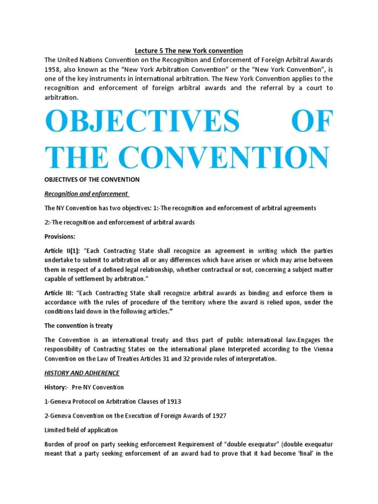 Lecture 5 New York Convention | PDF | Treaty | Arbitration