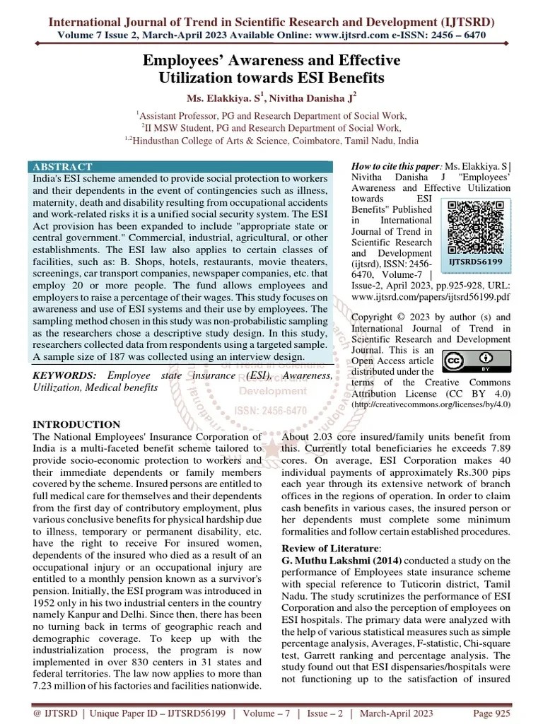 Employees' Awareness And Effective Utilization Towards ESI Benefits ...