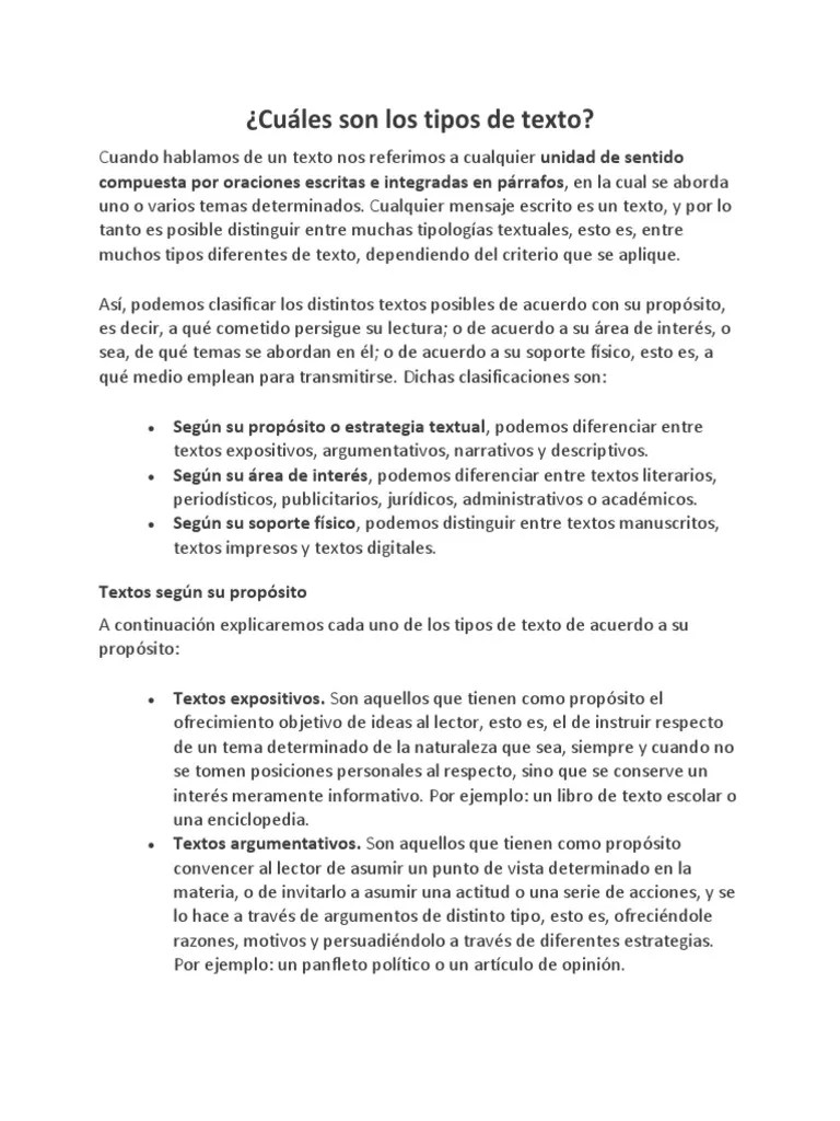 Cuáles Son Los Tipos De Texto | PDF | Información