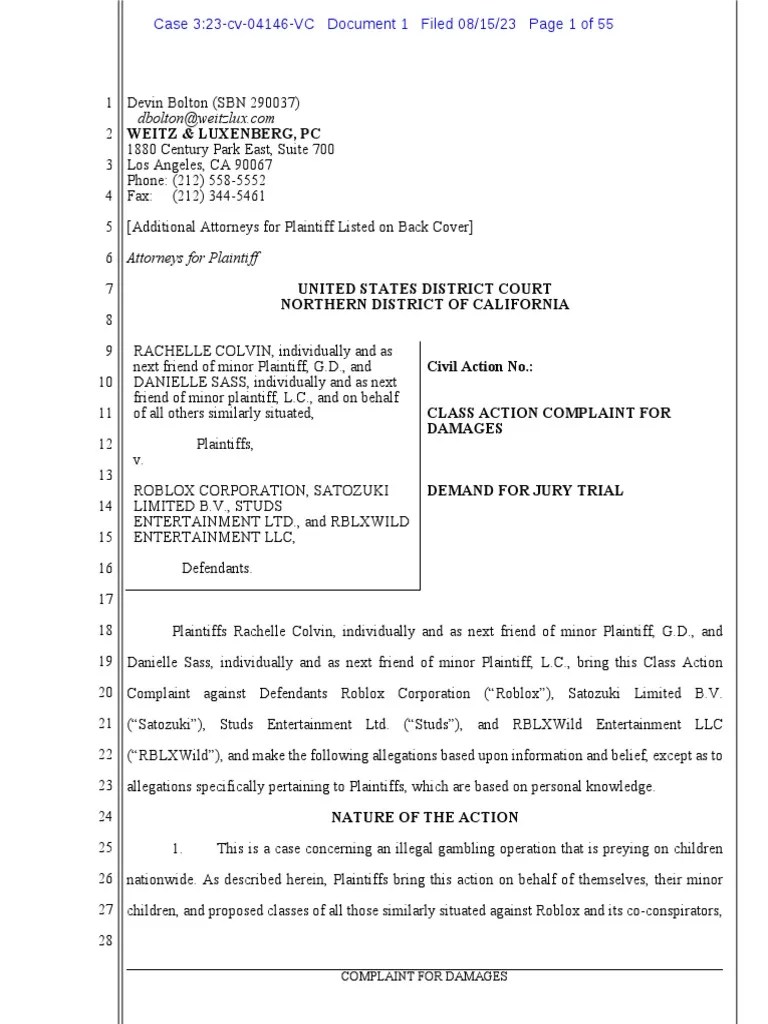 Roblox Lawsuit | PDF | Gambling | Lawsuit