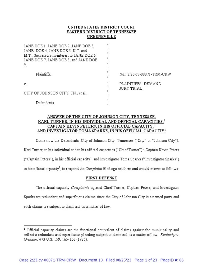 Johnson City Answer To Jane Doe Lawsuit | Download Free PDF | Complaint ...