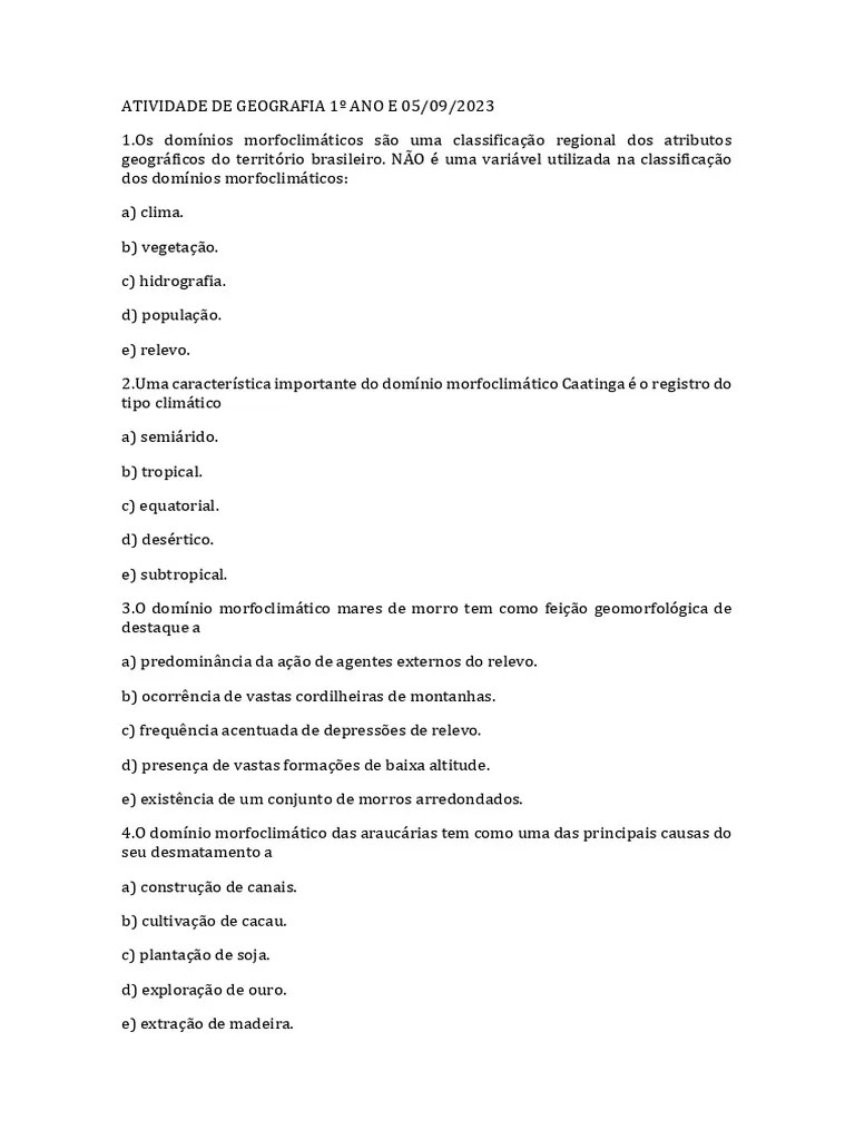 Atividade De Geografia 1º Ano E 05 | PDF