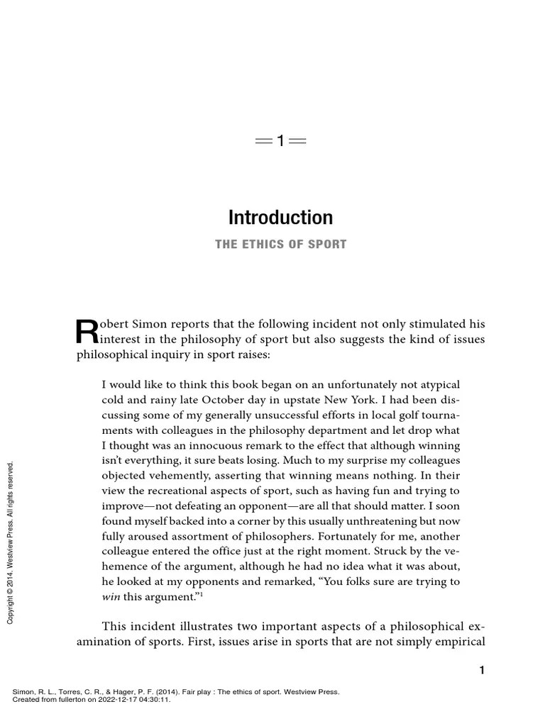 Fair Play The Ethics Of Sport - (1. Introduction The Ethics Of Sport ...