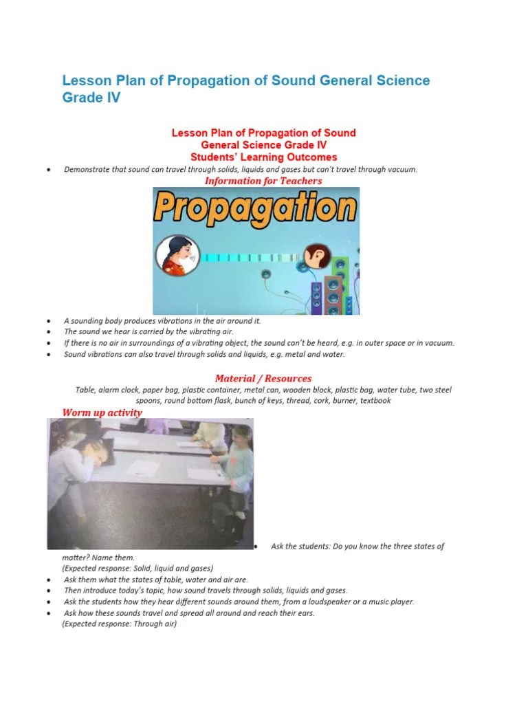 Lesson Plan Of Propagation Of Sound General Science Grade IV | Download ...
