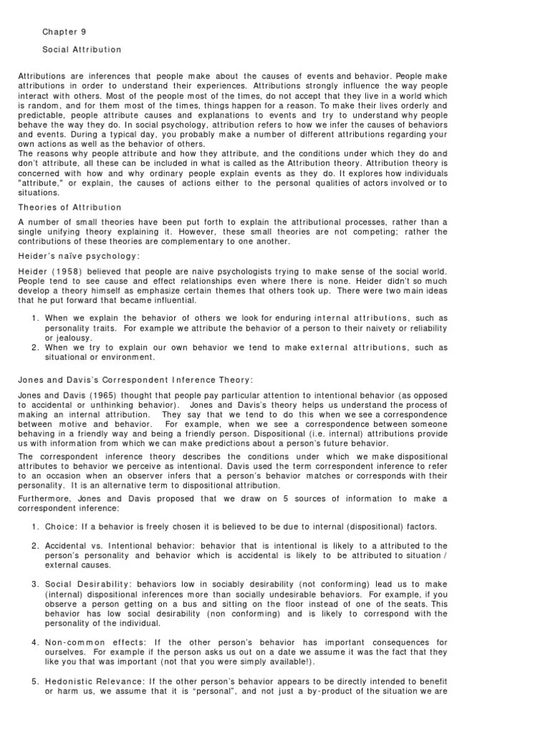 Psychology Notes On Social Attribution | PDF | Behavioural Sciences ...