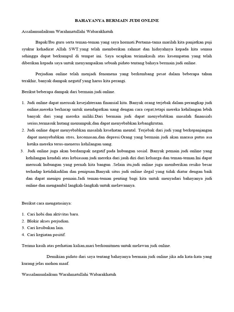 Bahayanya Bermain Judi Online | PDF