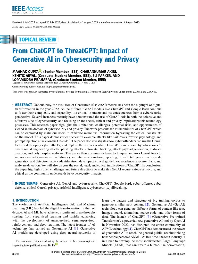 From ChatGPT To ThreatGPT Impact Of Generative AI In Cybersecurity And ...