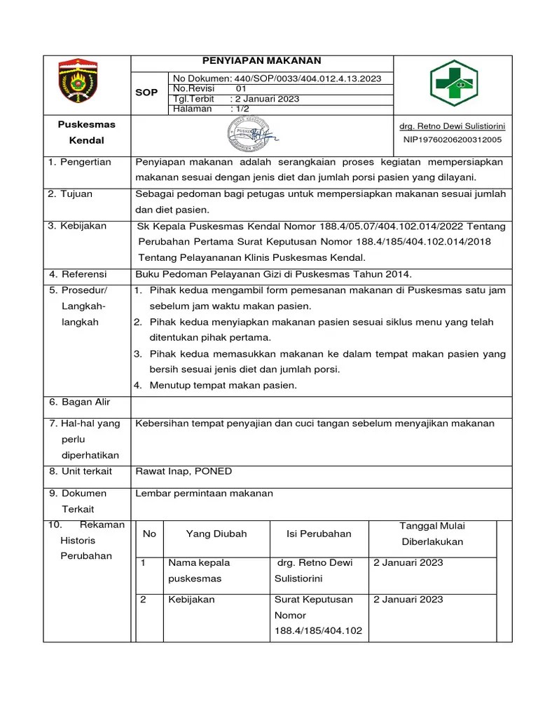 Sop Penyiapan Makanan Baru | PDF