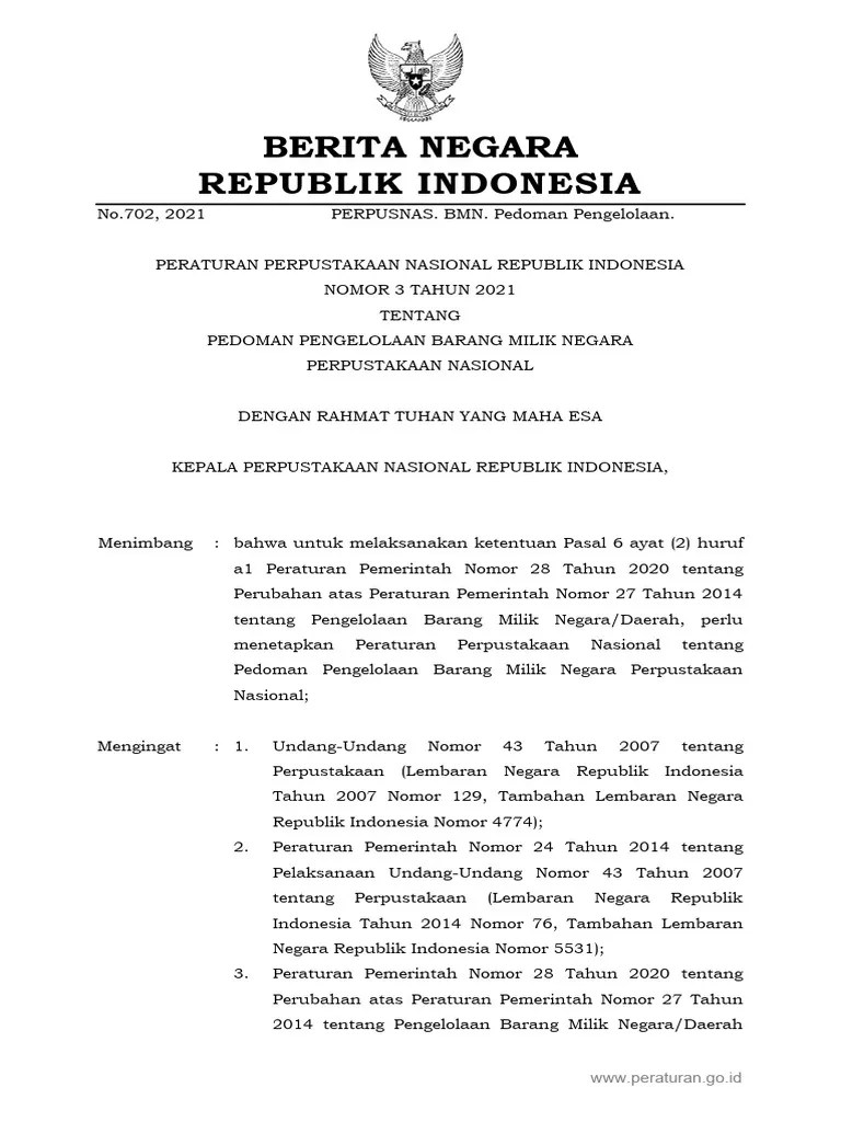 Peraturan Perpustakaan No. 3 Tahun 2021 | PDF