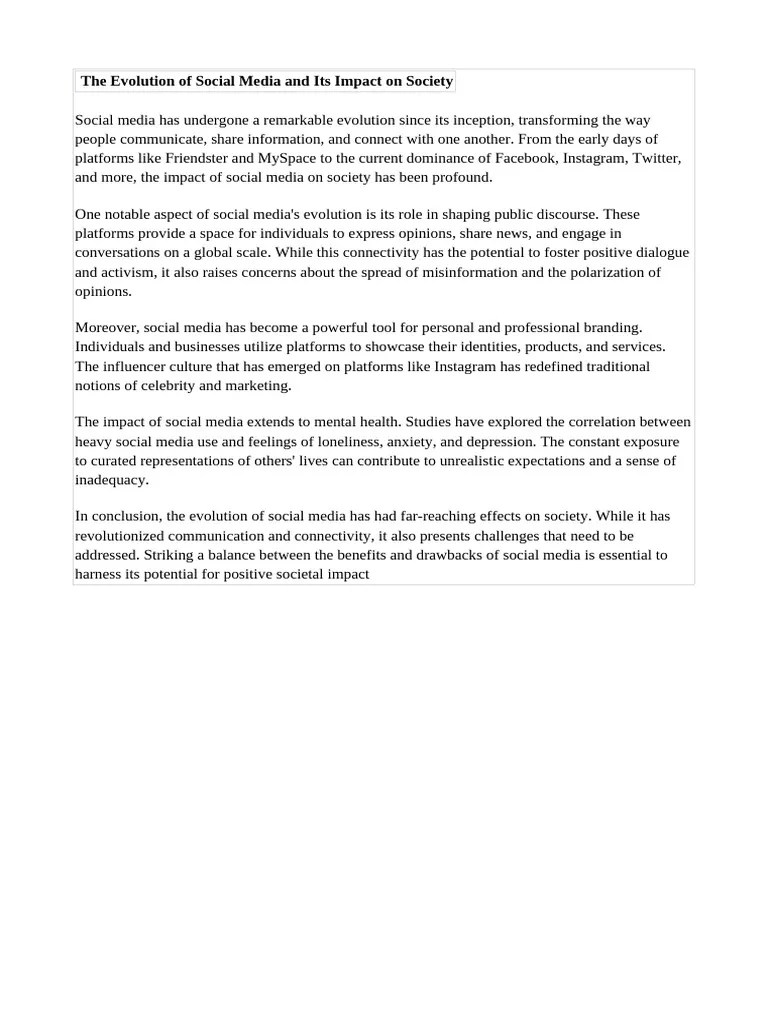 The Evolution Of Social Media And Its Impact On Society | PDF