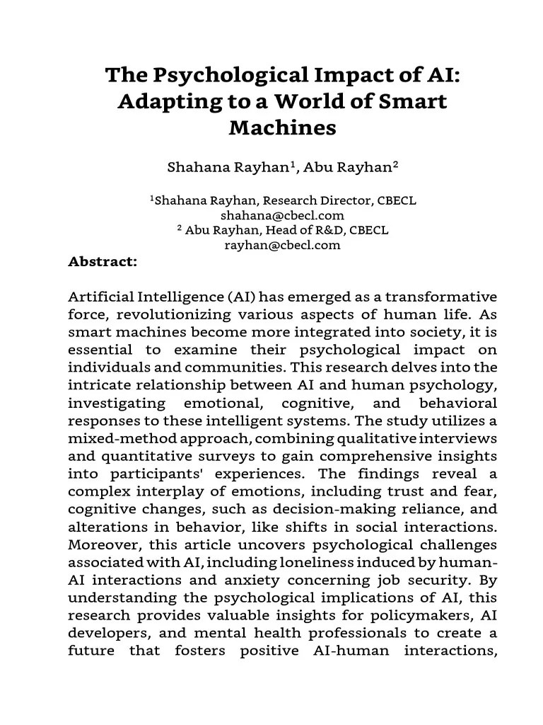 The Psychological Impact Of AI Adapting To A World Of Smart Machines ...