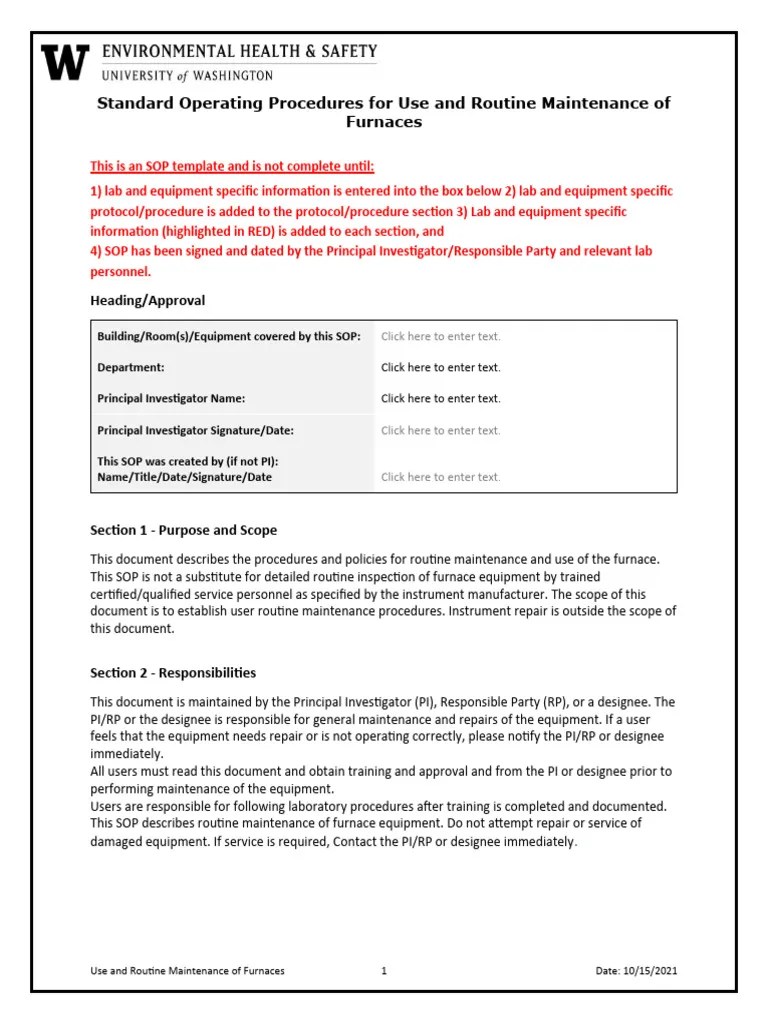 Furnace Maintenance Sop Template | PDF | Personal Protective Equipment ...
