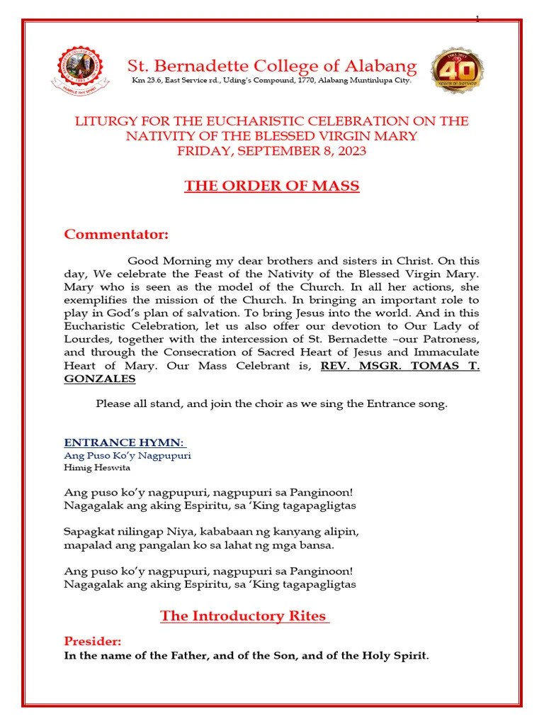 Liturgy - Nativity Of The Blessed Virgin Mary | PDF | Mass (Liturgy ...