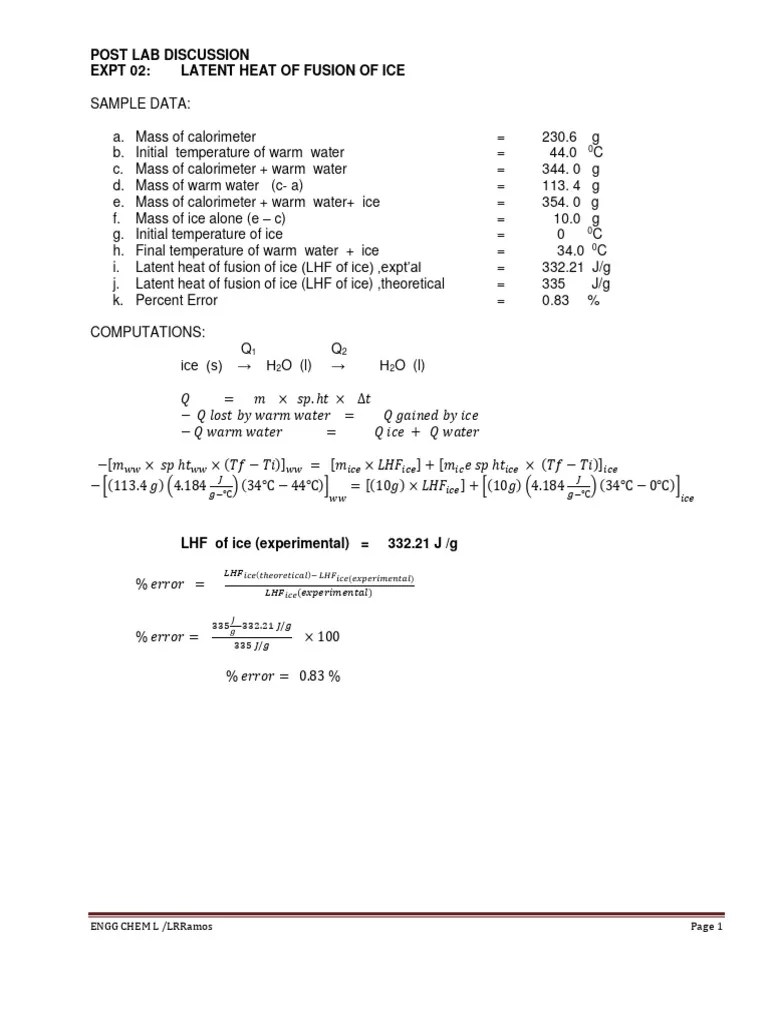 EX2 Latent Heat Of Fusion Of Ice | PDF | Branches Of Thermodynamics ...