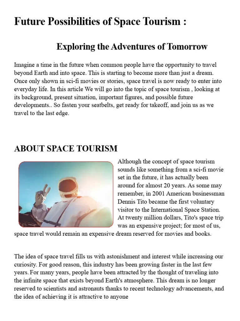 Future Possibilities Of Space Tourism | PDF | Tourism | Spaceflight
