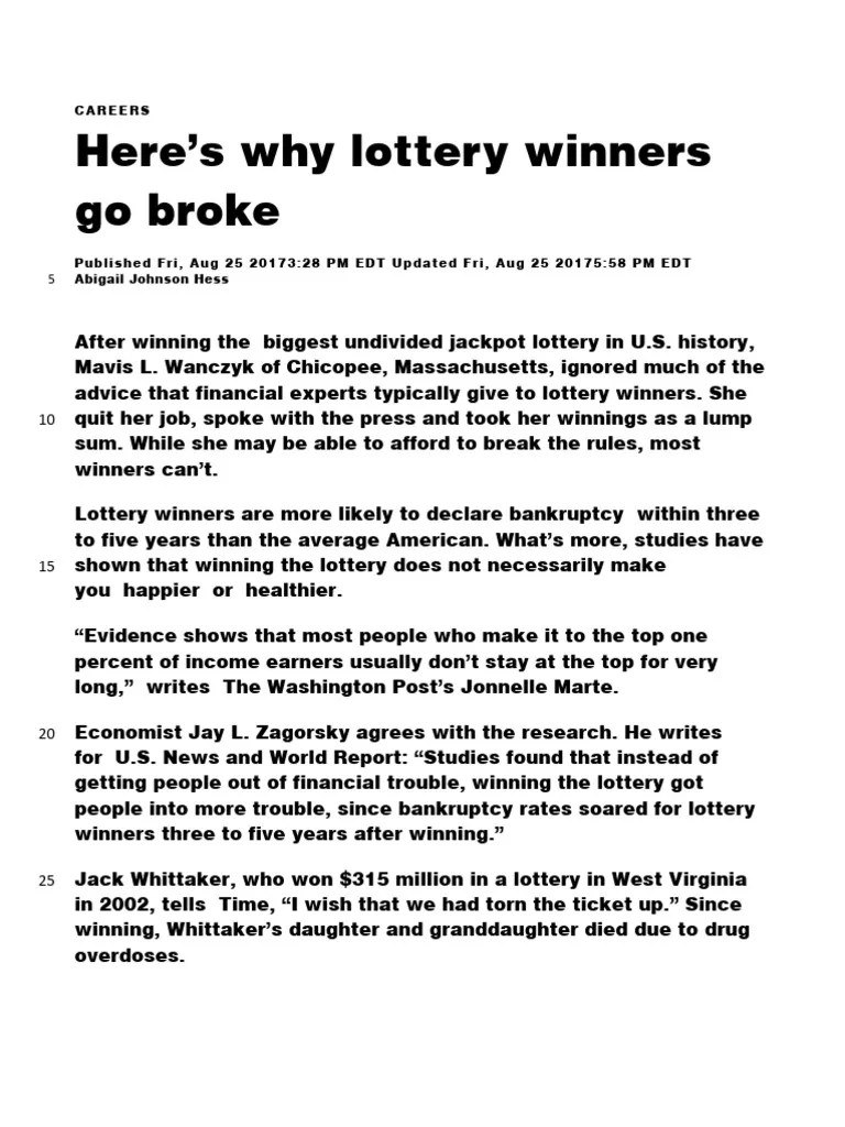 Here's Why Lottery Winners Go Broke TEXT | PDF | Lottery
