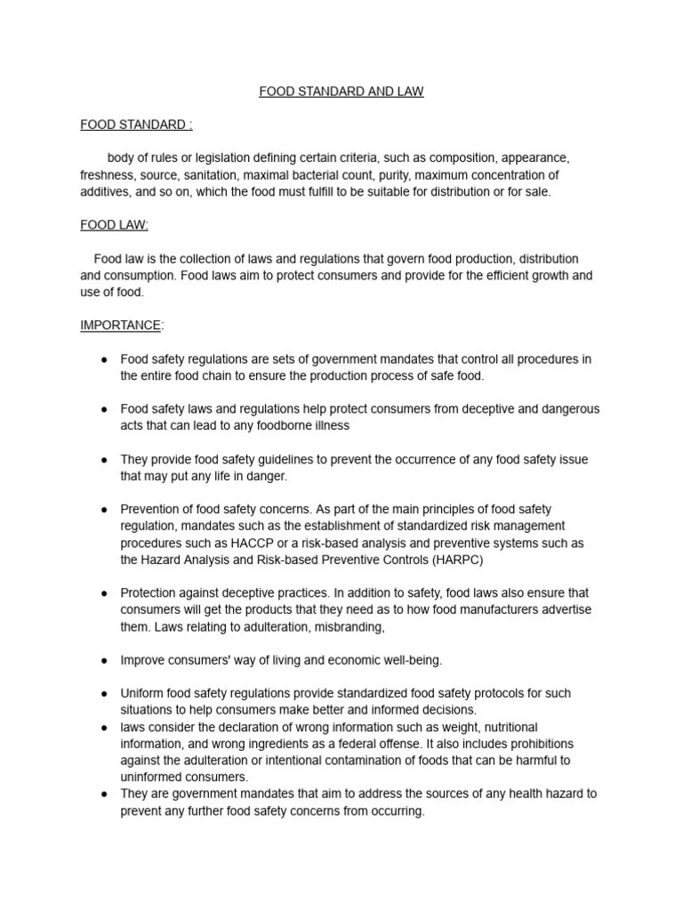 Food Standards | PDF | Food Safety | Food Industry