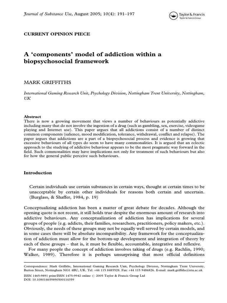 Griffiths 2005 | PDF | Problem Gambling | Behavior