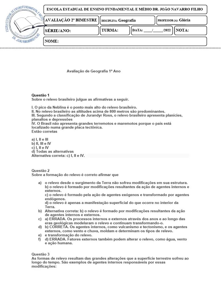 GEOGRAFIA 1º Ano | Download Grátis PDF | Terreno | Geociências