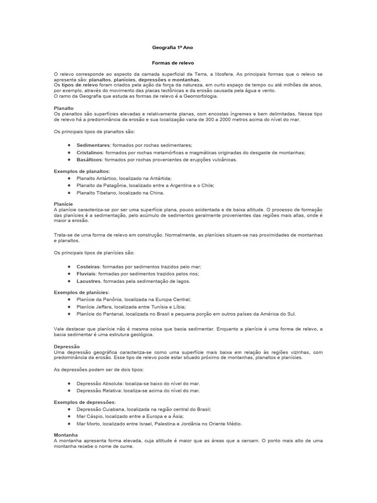 Geografia 1º Ano | Download Grátis PDF | Terreno | Montanhas