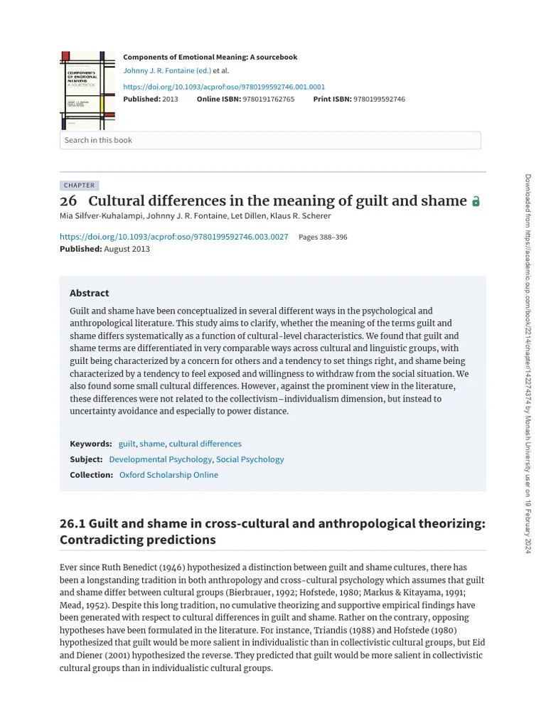 26 Cultural Differences In The Meaning Of Guilt And Shame | Download ...