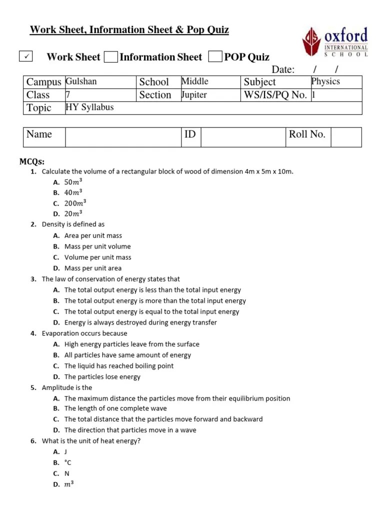 Physics Revision Worksheet | PDF | Heat | Thermal Conduction
