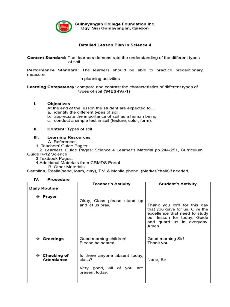 Lesson Plan In Science Grade IV | PDF | Loam | Soil