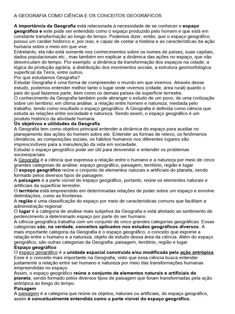 A GEOGRAFIA COMO CIÊNCIA E OS CONCEITOS GEOGRÁFICOS | PDF | Geografia ...