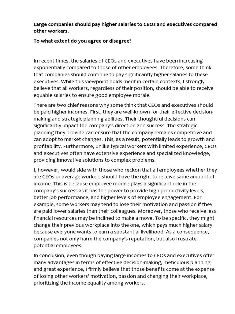 Large Companies Should Pay Higher Salaries To CEOs And Executives ...