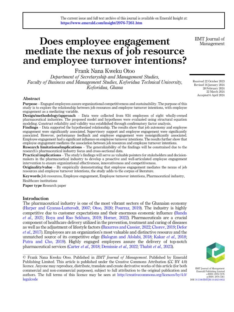 Does Employee Engagement Mediate The Nexus Of Job Resource And ...