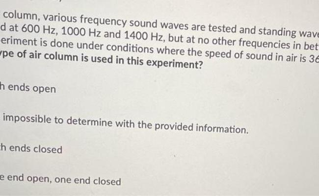 Solved In An Air Column, Various Frequency Sound Waves Are | Chegg.com