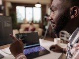 African American It Engineer Programming Binary Code Stock Image