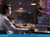 Asian Developer Using Binary Code Stock Photo Image Of Internet