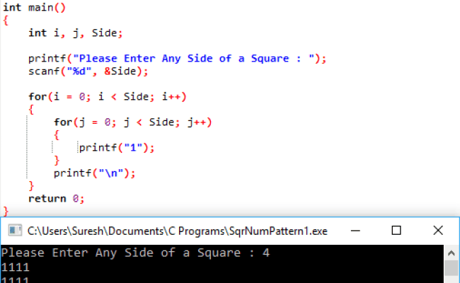 c-program-to-print-square-number-pattern-otosection