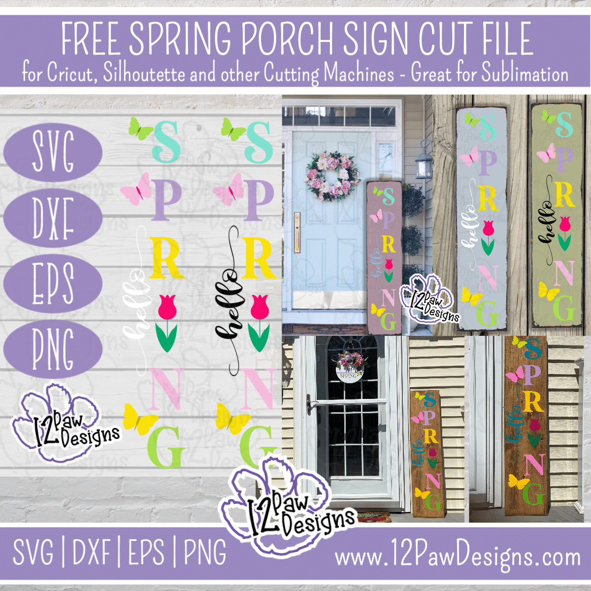 Hello Spring Porch Sign - 12 Paw Designs