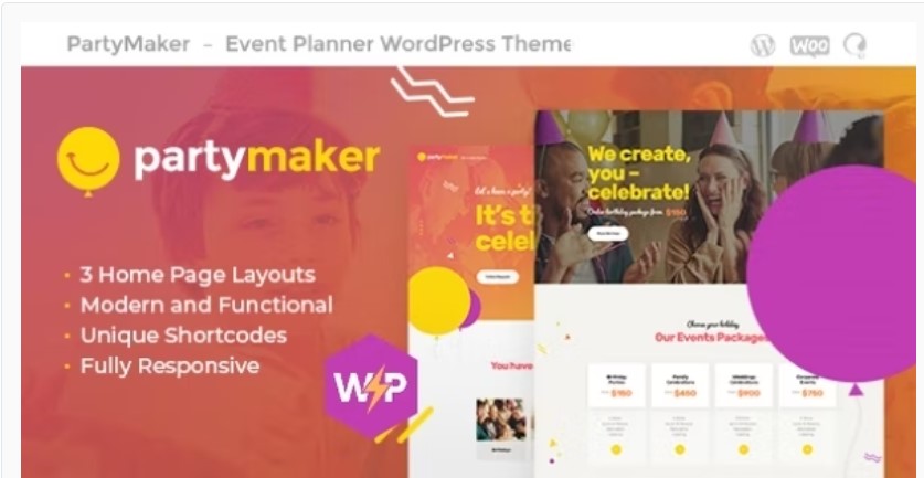 PartyMaker Theme Event Planner & Wedding Agency WordPress Theme 1.1.9 - 1DollarGPLTheme