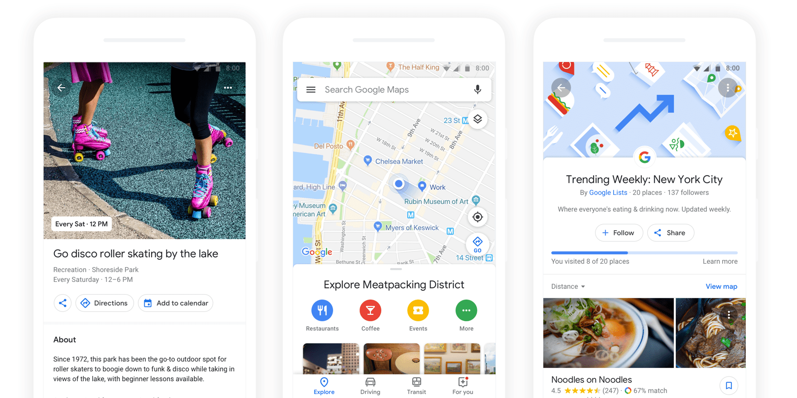 Google Maps testing Material Theme place cards w/ more details, shortcuts