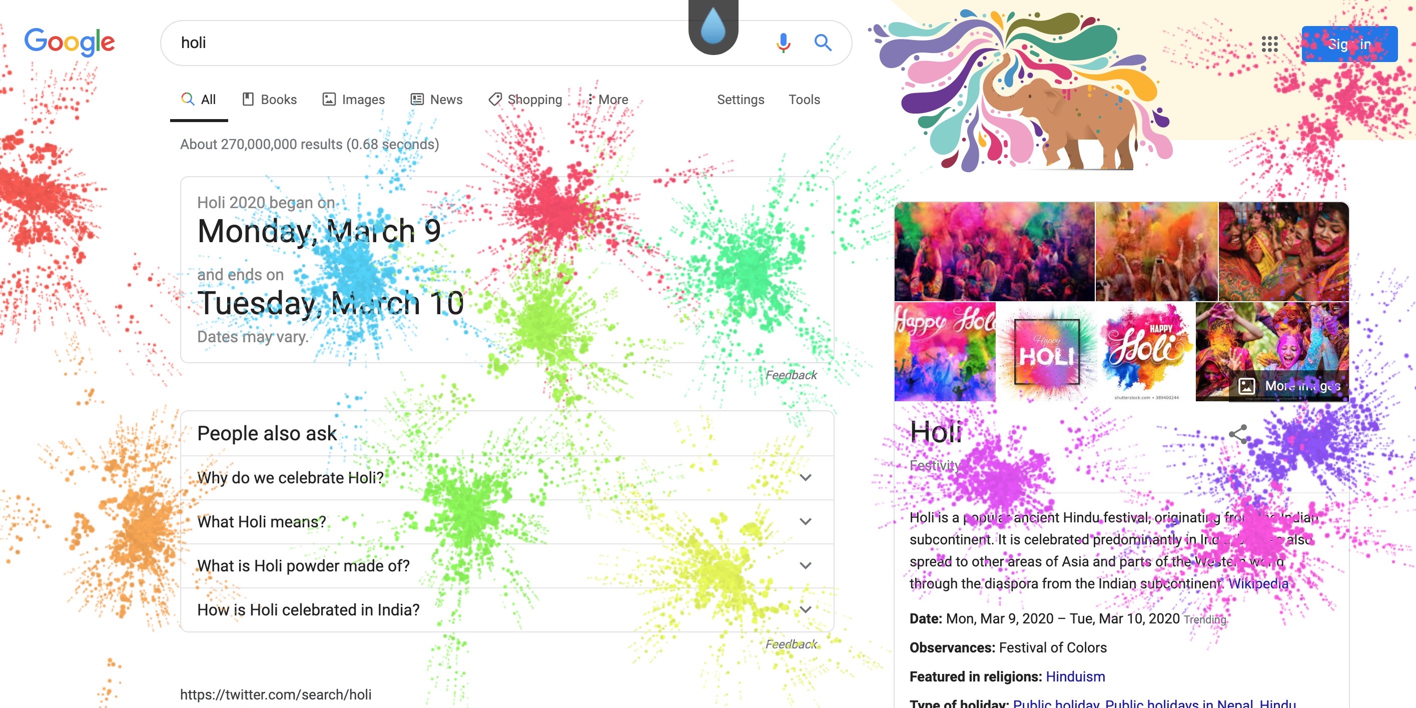 Google Holi easter egg lets you throw color at Search results - 9to5Google